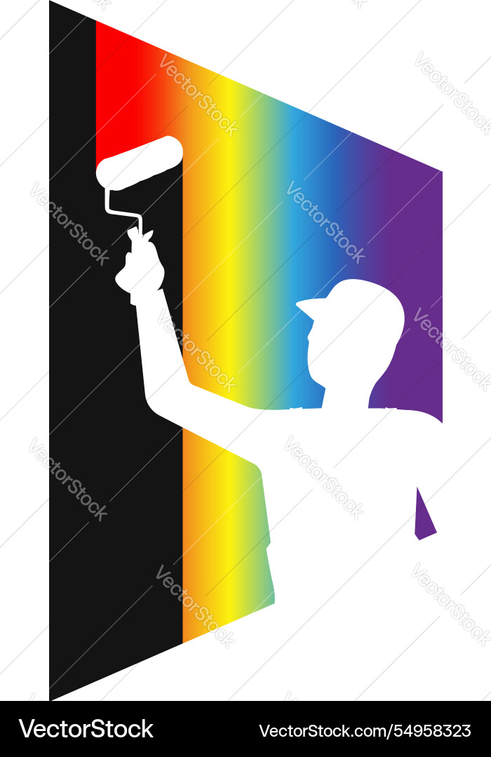 Painter with roller paints color symbol Royalty Free Vector
