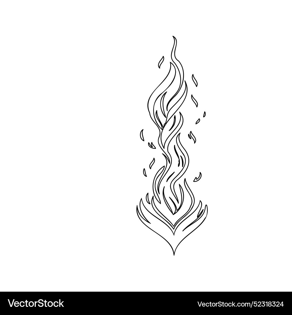 Candle flame fire heart outline sketch Royalty Free Vector