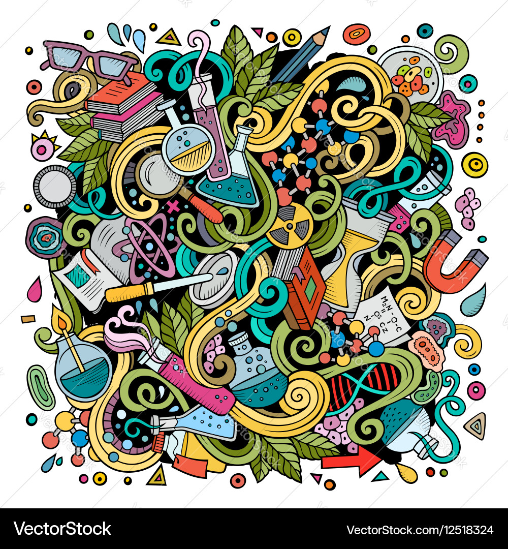 Cartoon cute doodles science Royalty Free Vector Image
