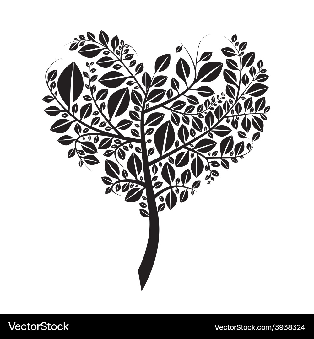 Heart shaped tree silhouette isolated on whi Vector Image