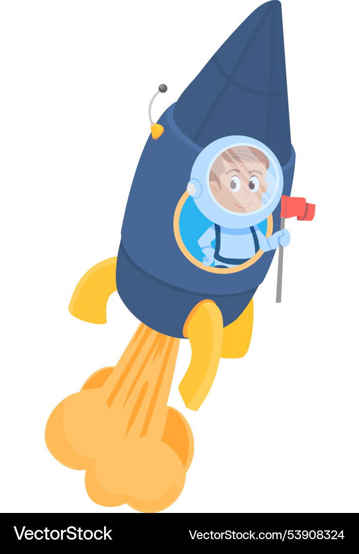 Kid in rocket cartoon child character flying Vector Image