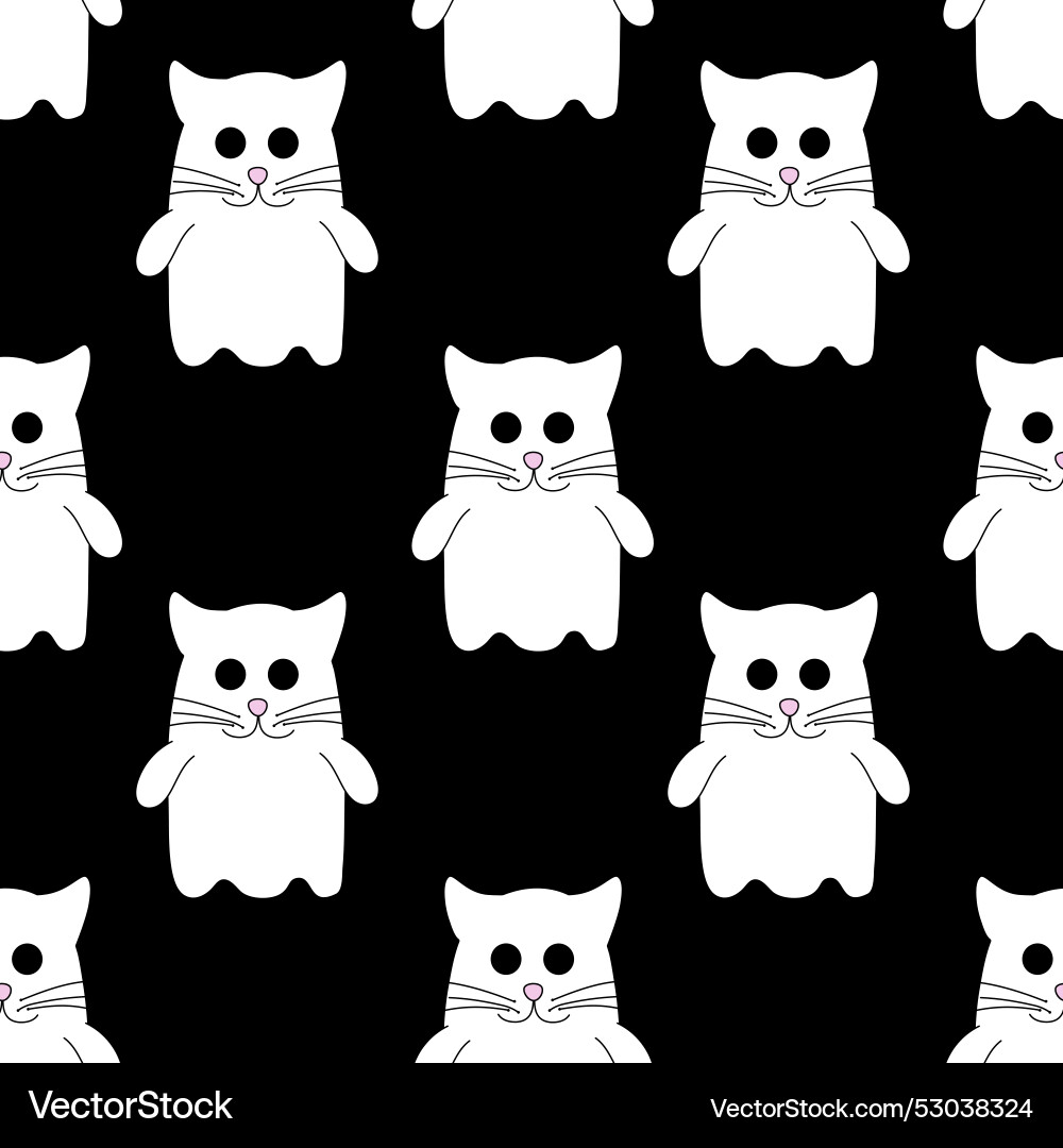 Pattern with halloween ghost in costume cat Vector Image
