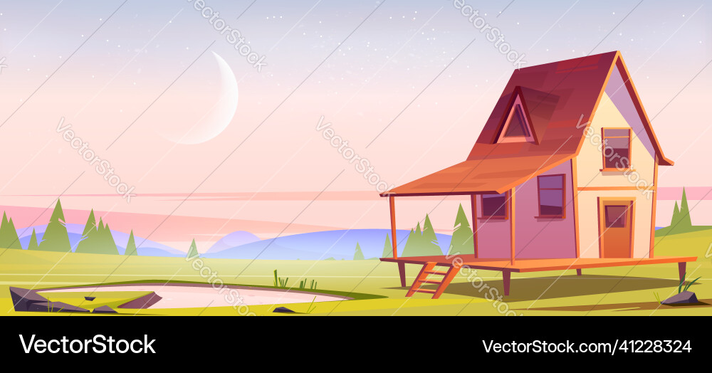 Serene Cottage by Pond Royalty Free Vector Image