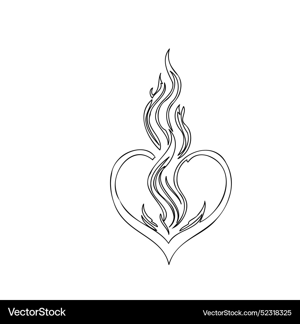 Candle flame fire heart outline sketch Royalty Free Vector