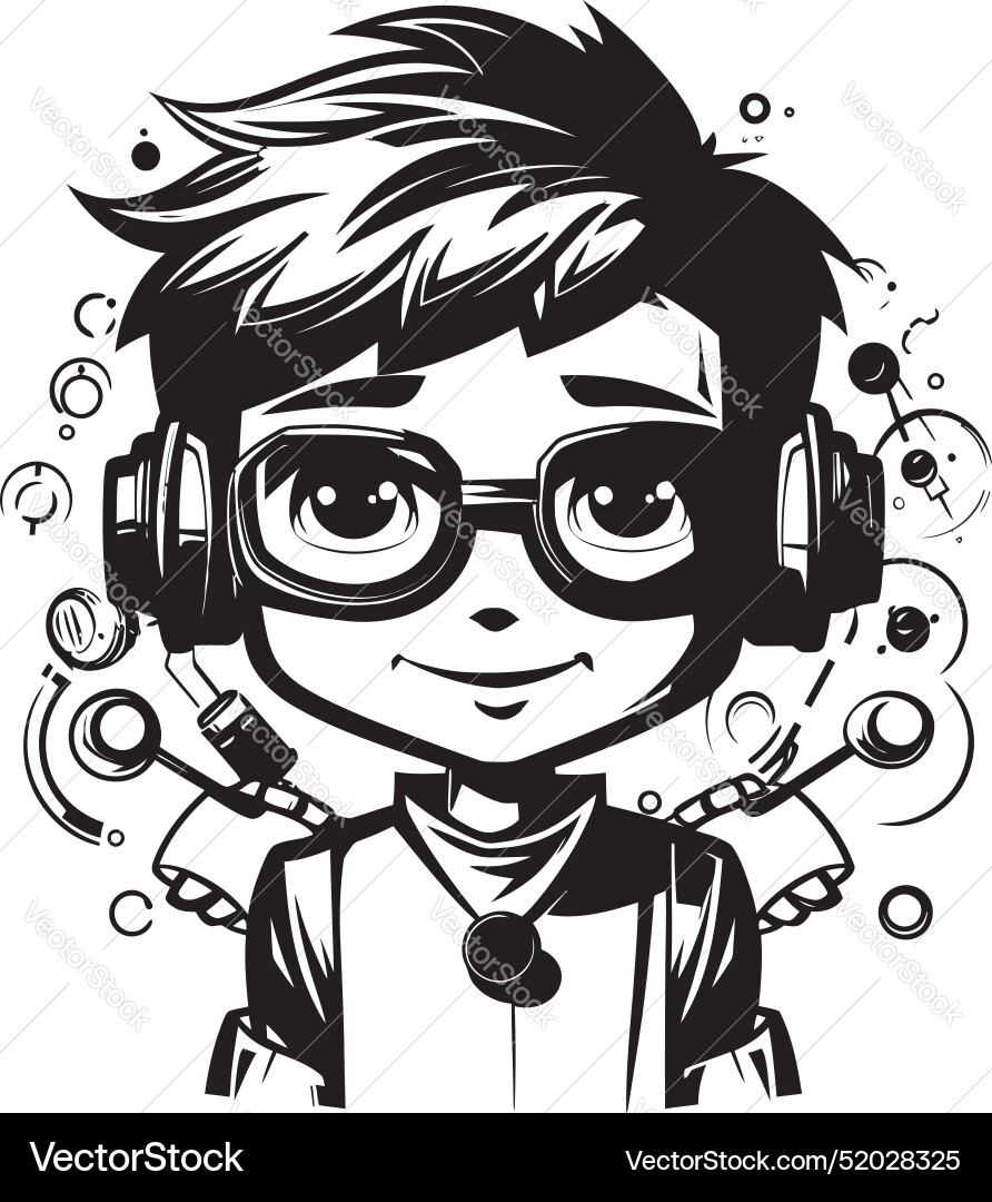 Cyber kid maverick junior tech emblem Royalty Free Vector