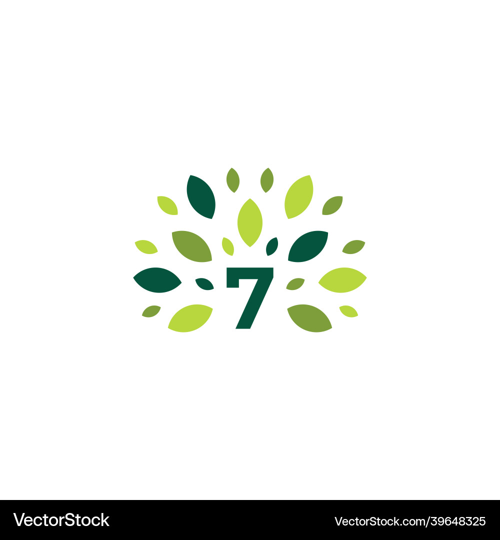 Number 7 seven tree leaf nature mark green logo Vector Image