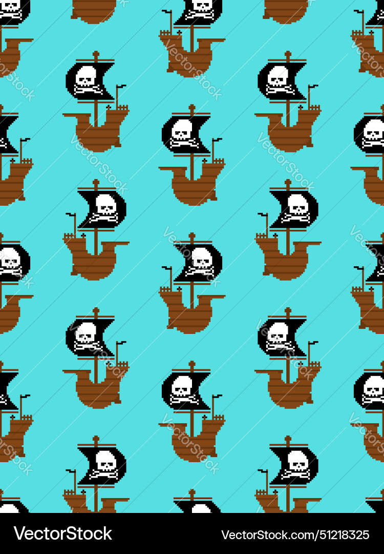 Pirate ship pixel art pattern seamless pirates 8 Vector Image