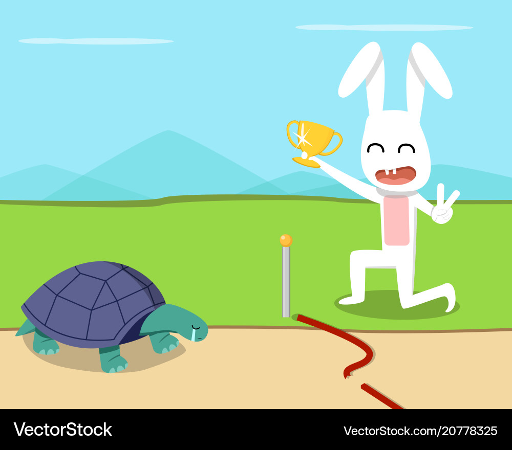 Rabbit wins the turtle in race design Royalty Free Vector