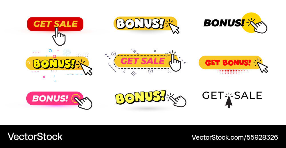 Clickable buttons with get sale and bonus texts Vector Image