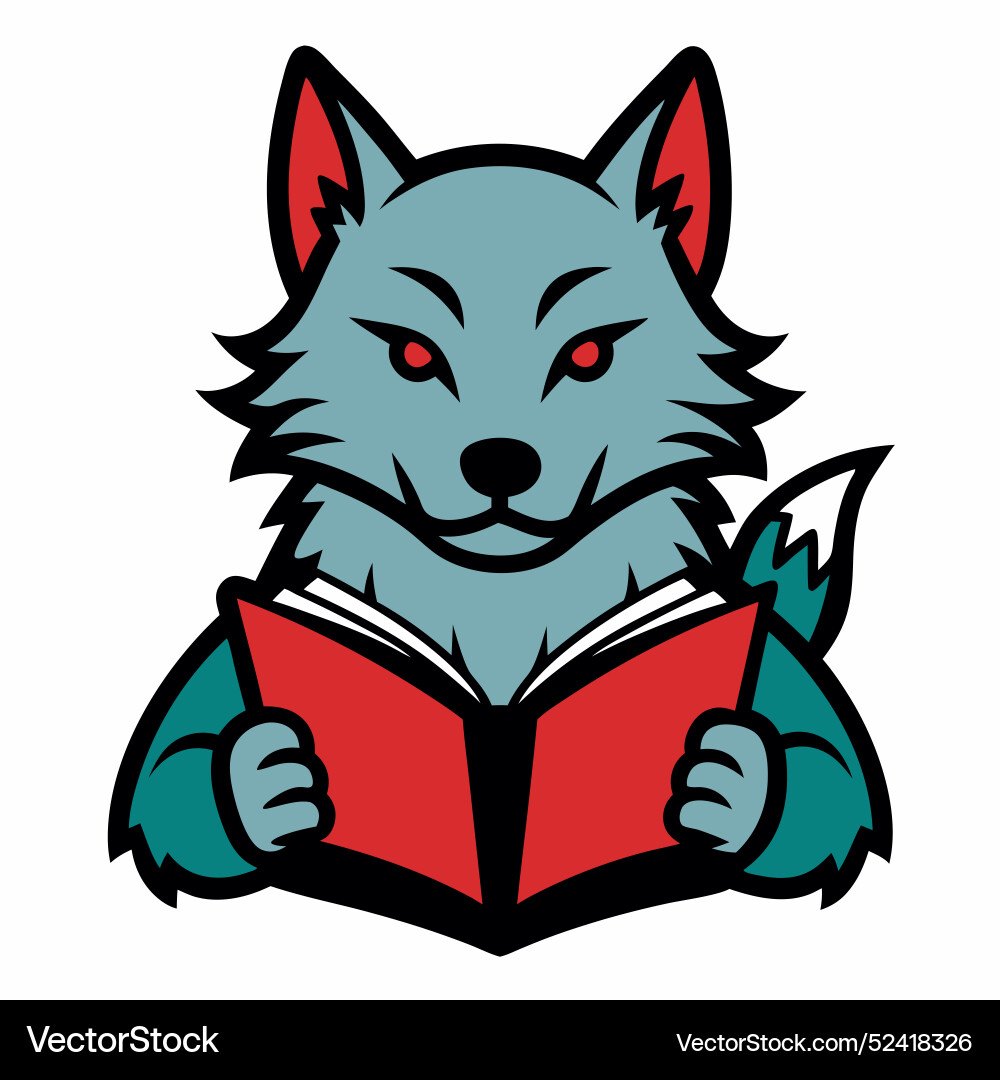 Dire wolf reading kawaii Royalty Free Vector Image