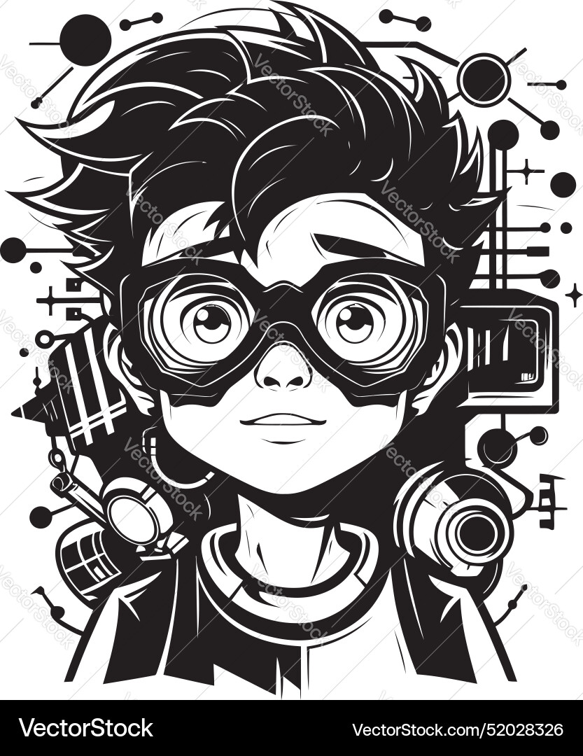 Inventor engineer whiz kid black logo with cyber Vector Image