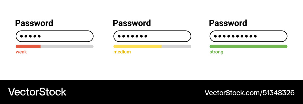 Password weak medium strong interface Royalty Free Vector Password weak medium strong interface Royalty Free Vector