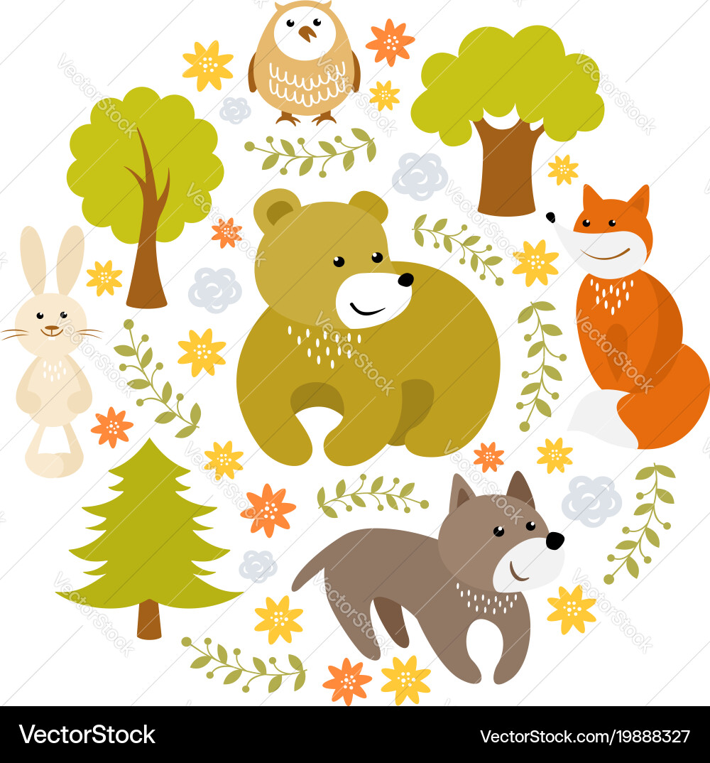 Cute cartoon forest animals Royalty Free Vector Image