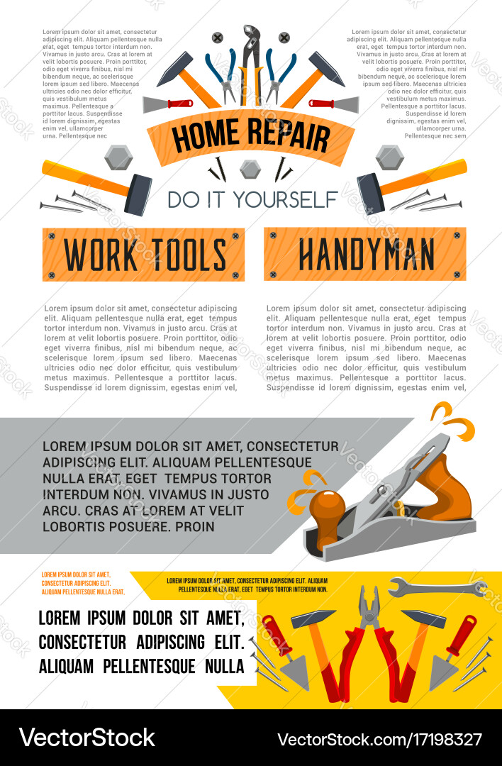 Work tools poster for home repair Royalty Free Vector Image
