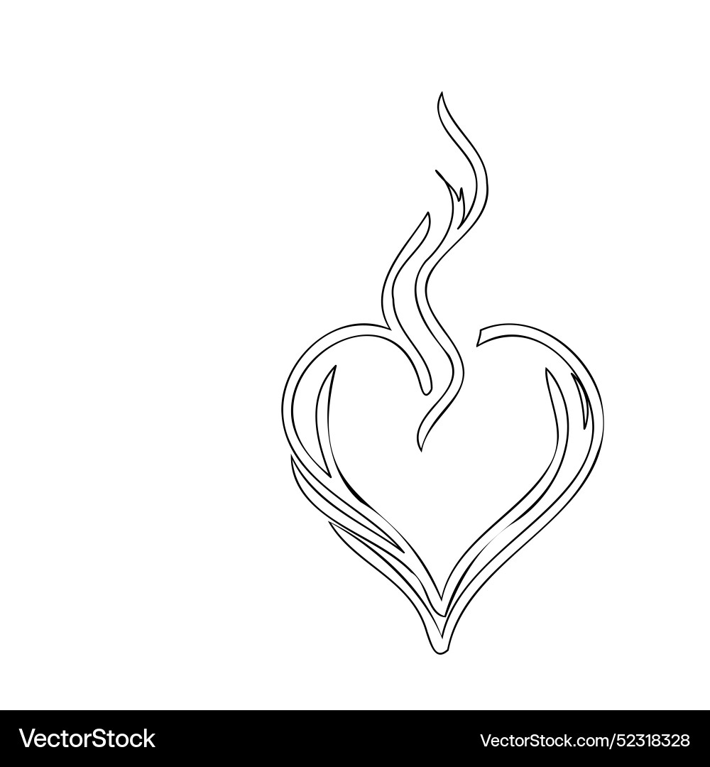 Candle flame fire heart outline sketch Royalty Free Vector