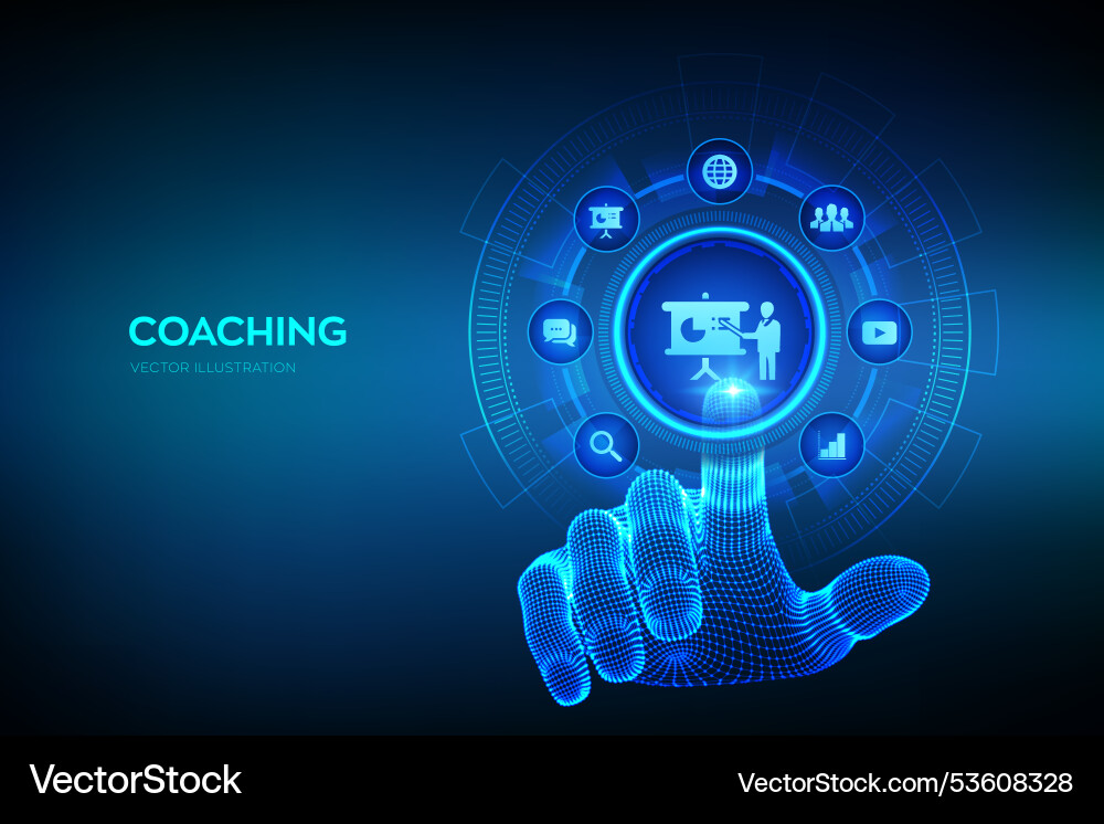 Coaching and mentoring concept on virtual screen Vector Image