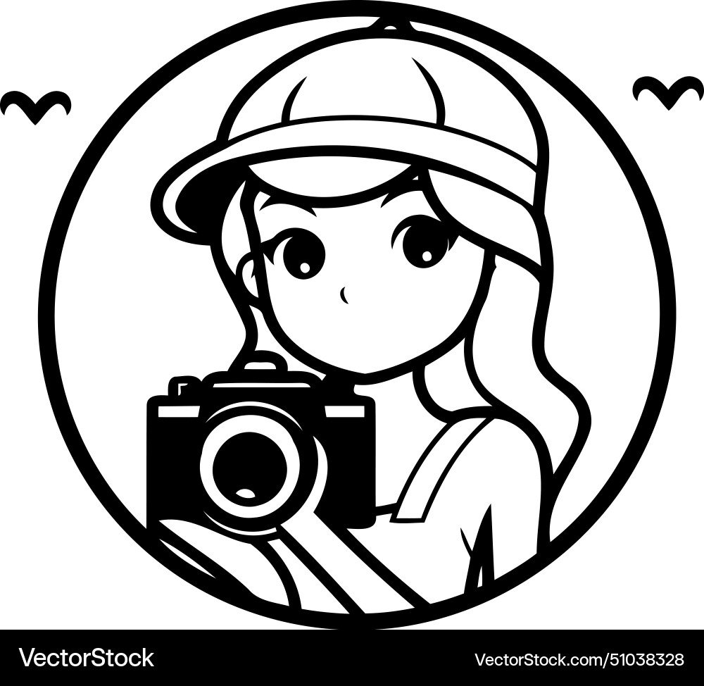 Cute girl with camera in a flat style Royalty Free Vector