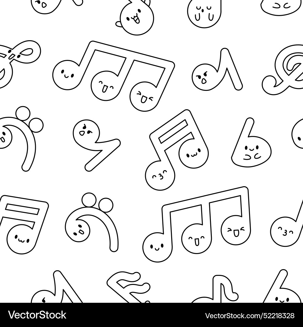 Cute kawaii music notes coloring page Royalty Free Vector
