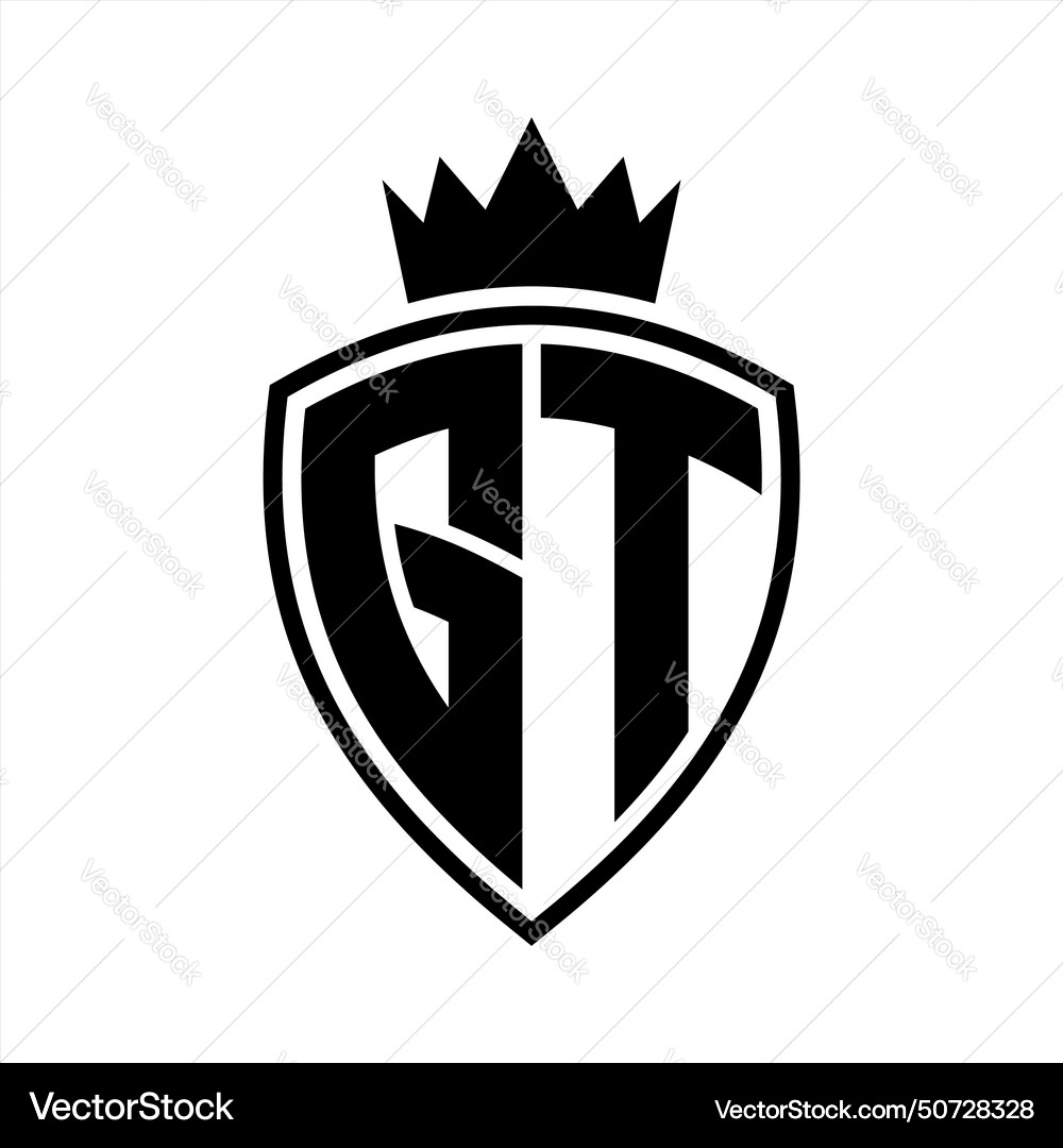 Gt letter monogram shield and crown outline shape Vector Image
