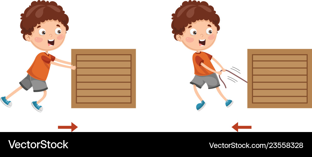 Kid pushing and pulling Royalty Free Vector Image