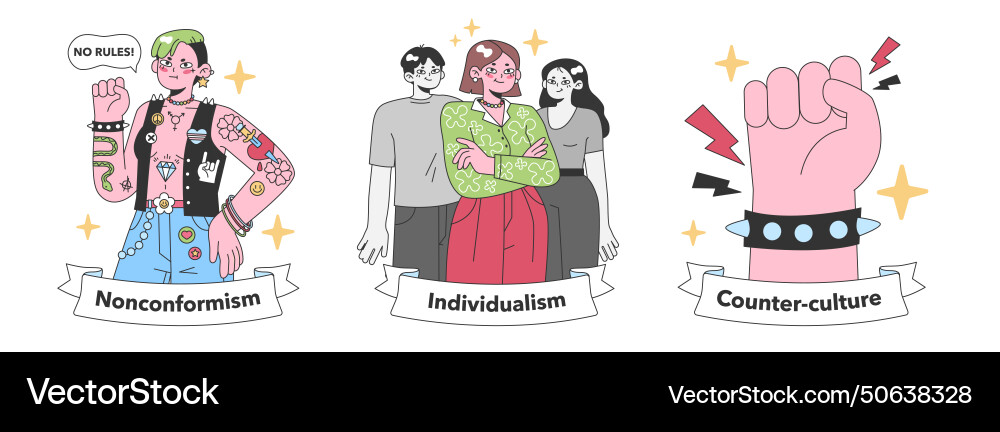 Nonconformism trio showcasesflat Royalty Free Vector Image