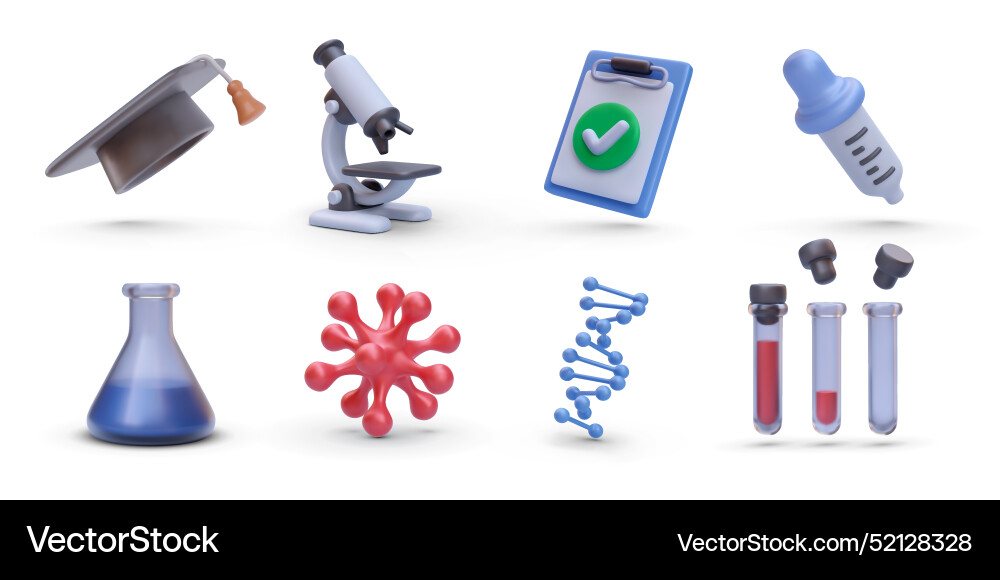 Set of science elements graduation cap microscope Vector Image