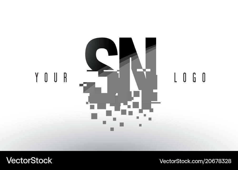 Sn s n pixel letter logo with digital shattered Vector Image