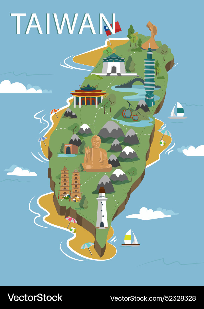 Taiwan map with landmarks Royalty Free Vector Image