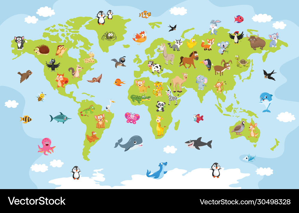 World map with animals Royalty Free Vector Image