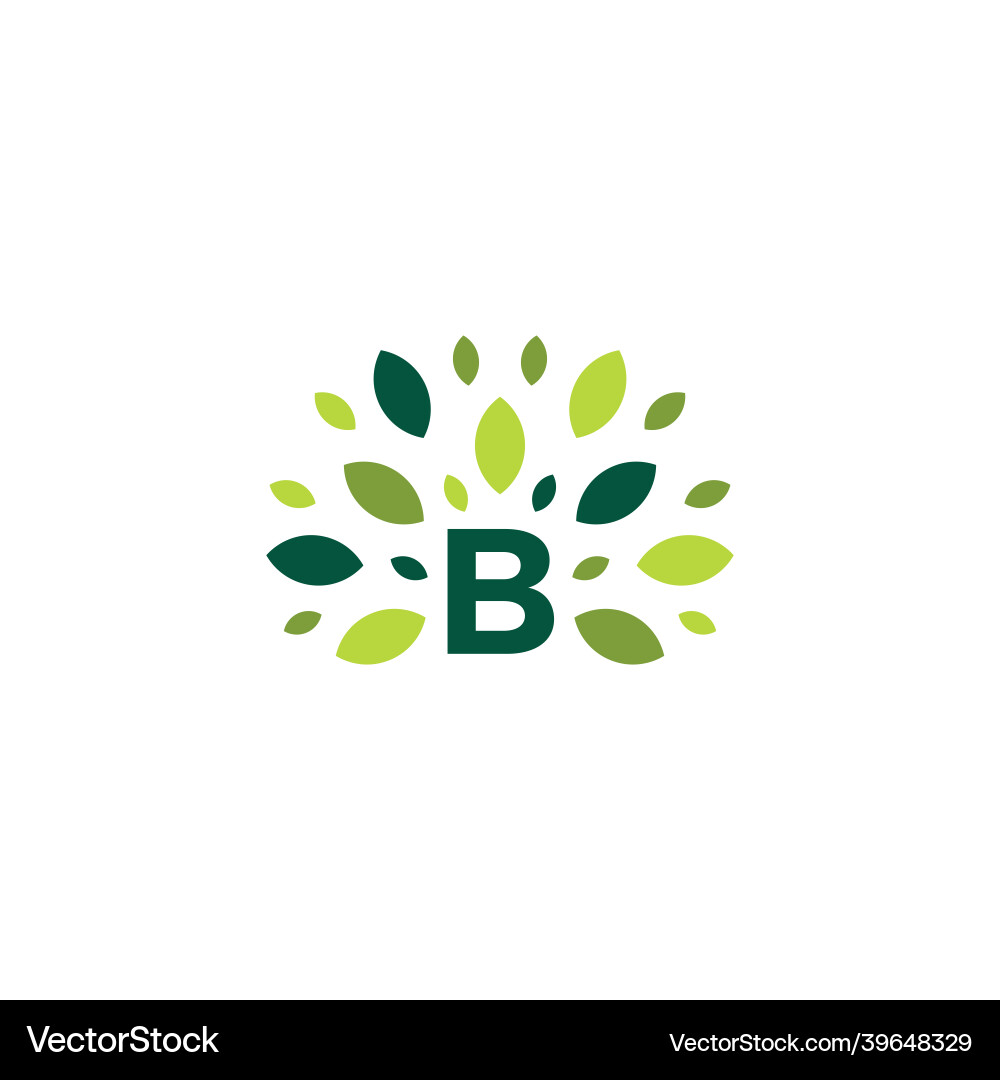 B letter tree leaf nature mark green logo icon Vector Image