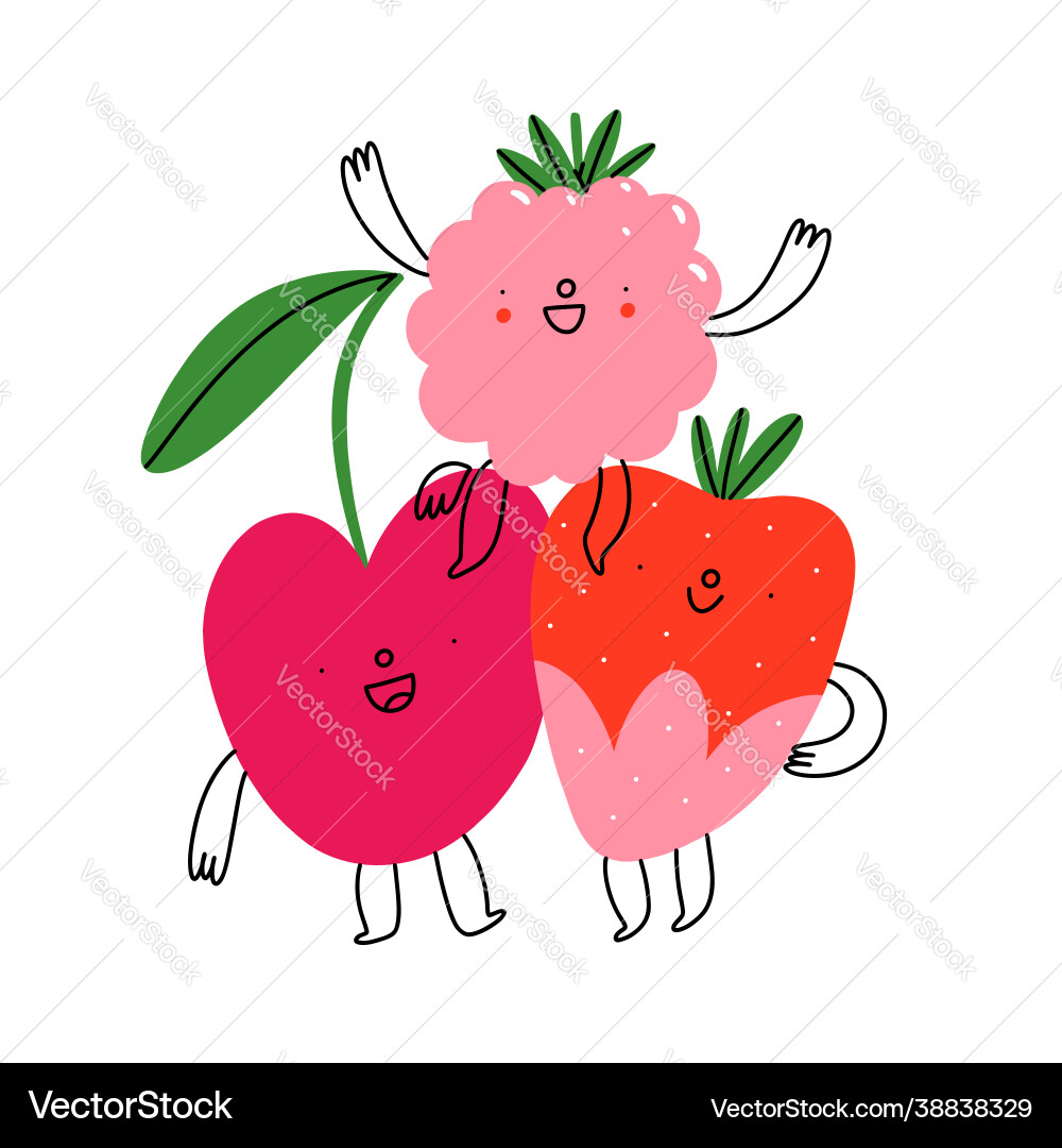 Cherry strawberry and raspberry cute cartoon Vector Image
