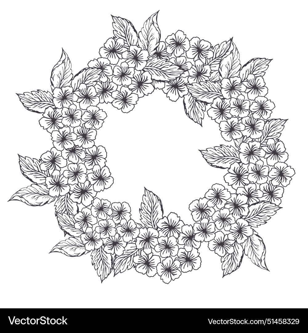 Spring floral circle wreath with hydrangea flower Vector Image