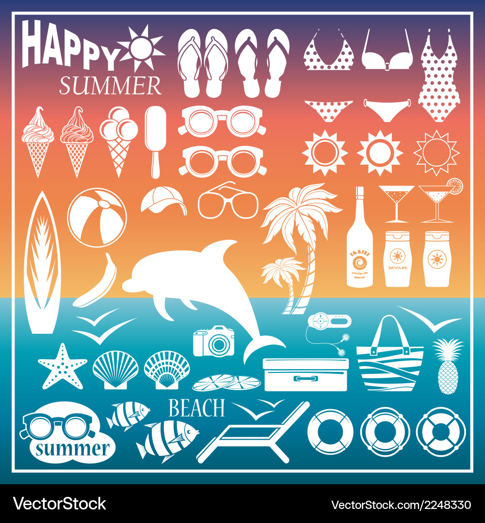 Beach icon set Royalty Free Vector Image - VectorStock