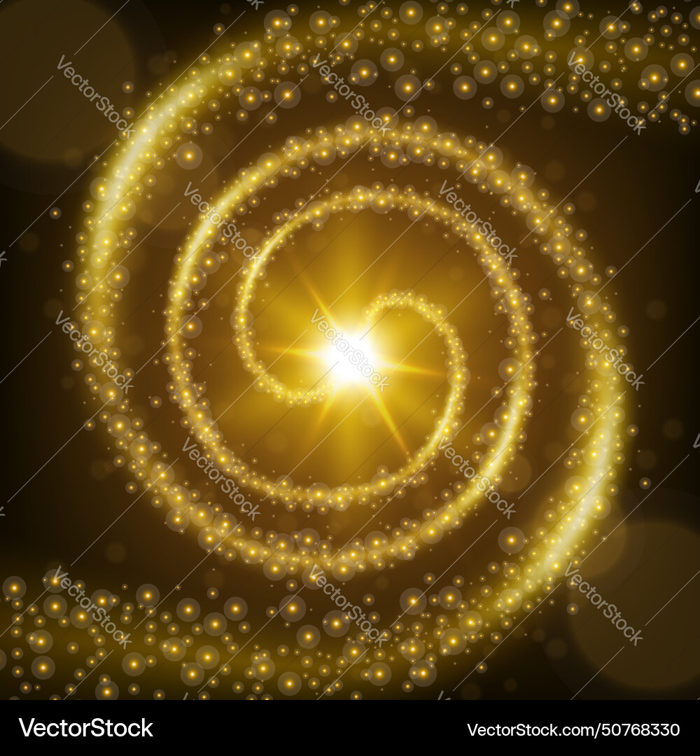 Golden spiral particle trail background Royalty Free Vector
