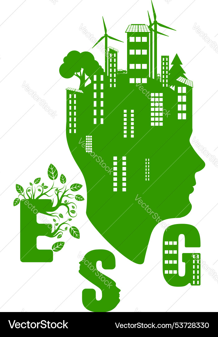 Green city on human head esg Royalty Free Vector Image