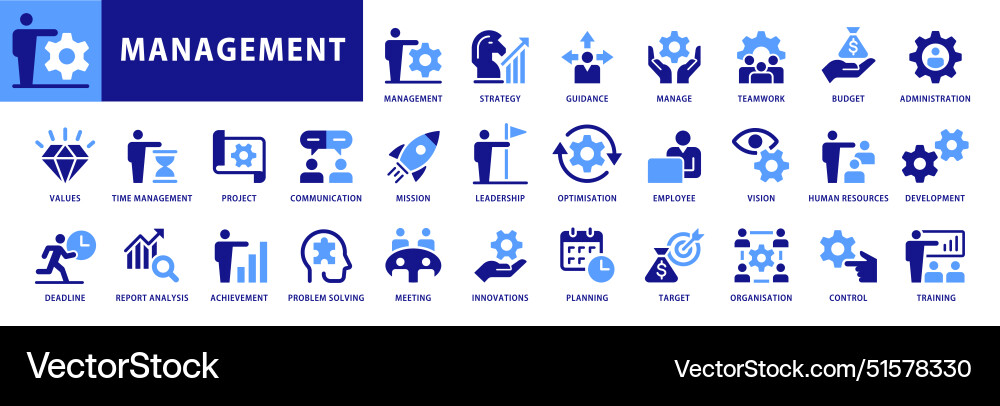 Management icon set dual color flat style Vector Image