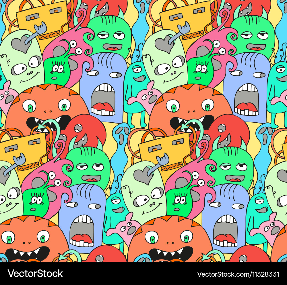 Funny monsters seamless pattern Royalty Free Vector Image