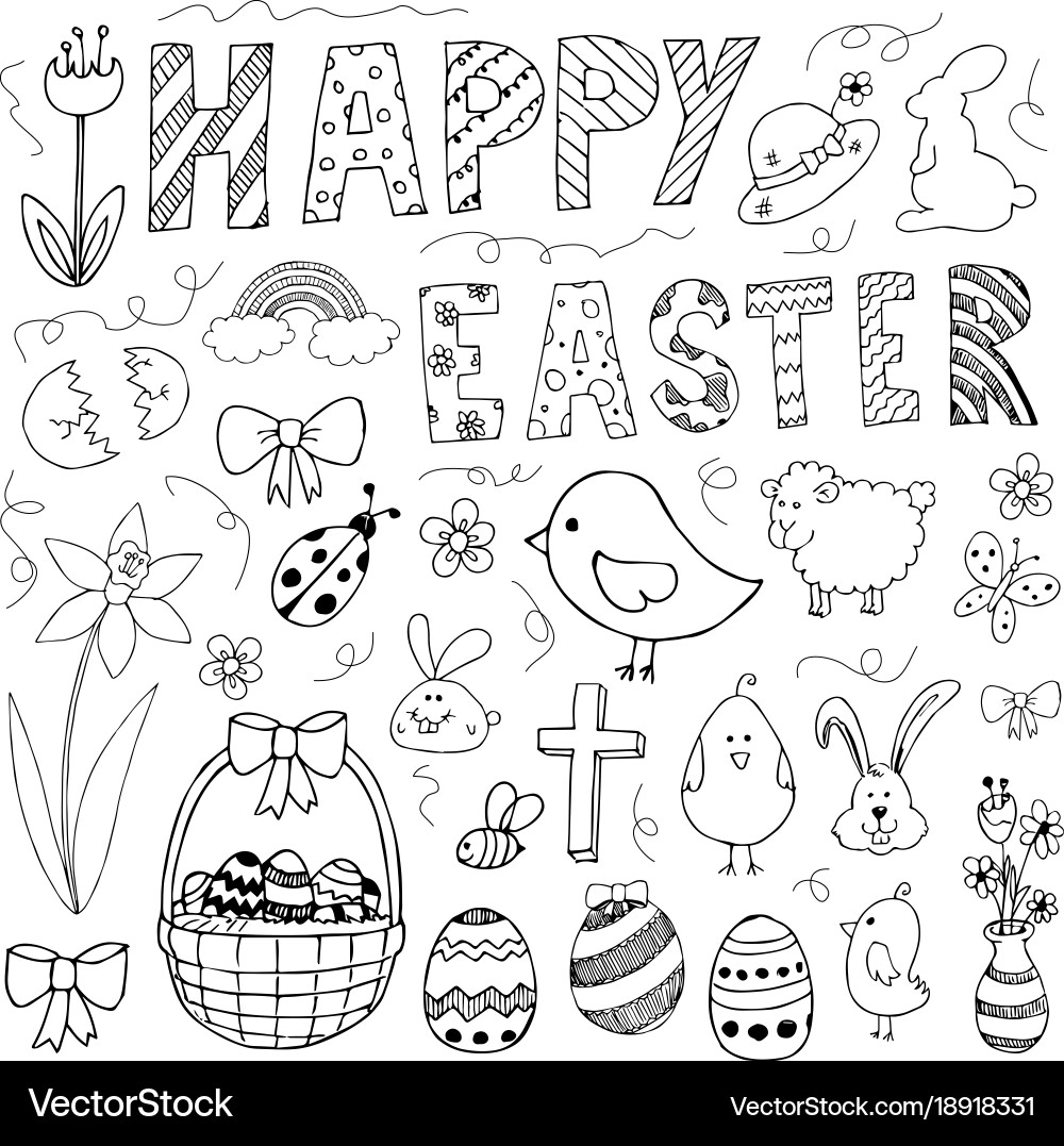 Hand drawn easter doodles set Royalty Free Vector Image