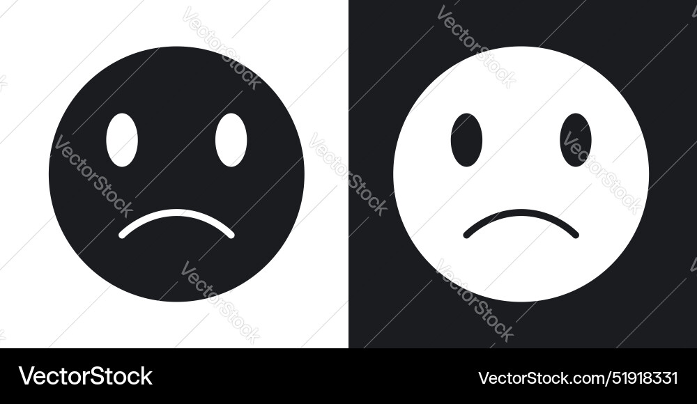 Sad icon set in solid black and white color Vector Image