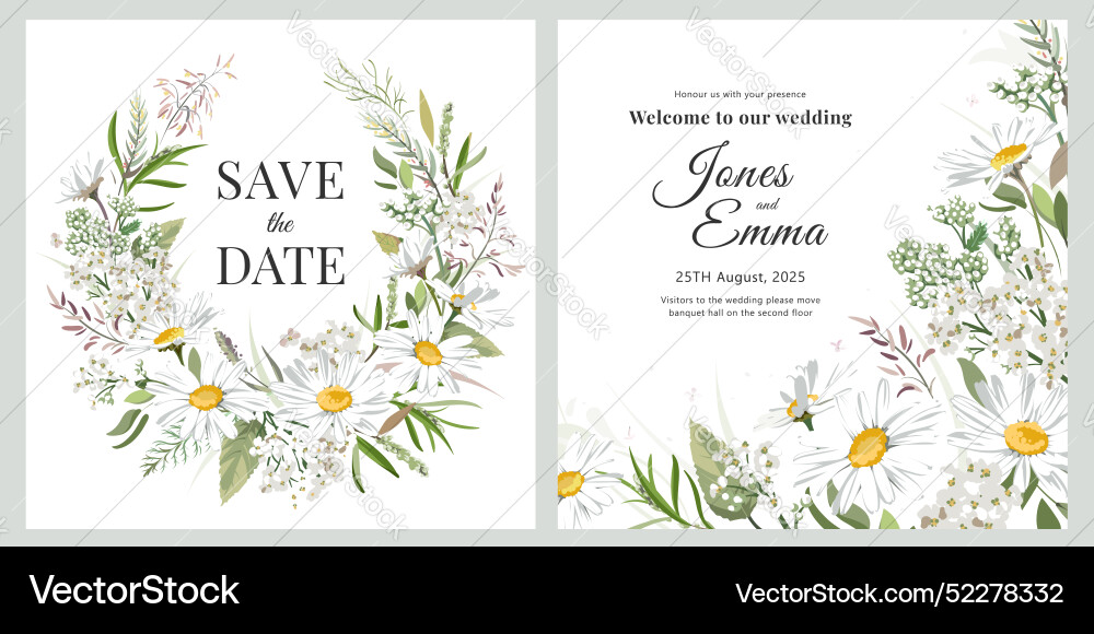 Hochzeit Einladung Karten Rahmen mit Text Blumen Vektorbild