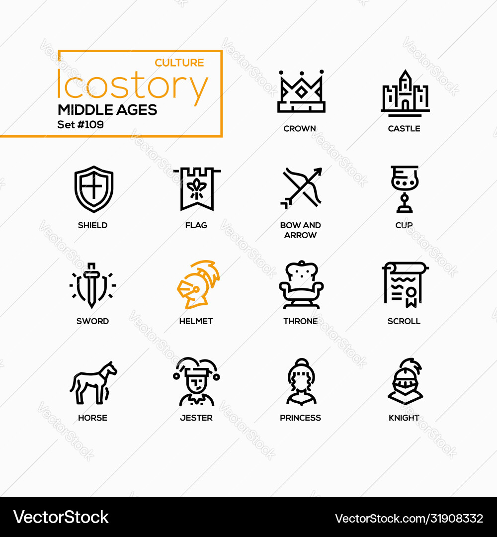 Middle ages - line design style icons set Vector Image