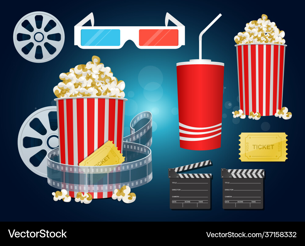 Movie time set design isolated on background Vector Image