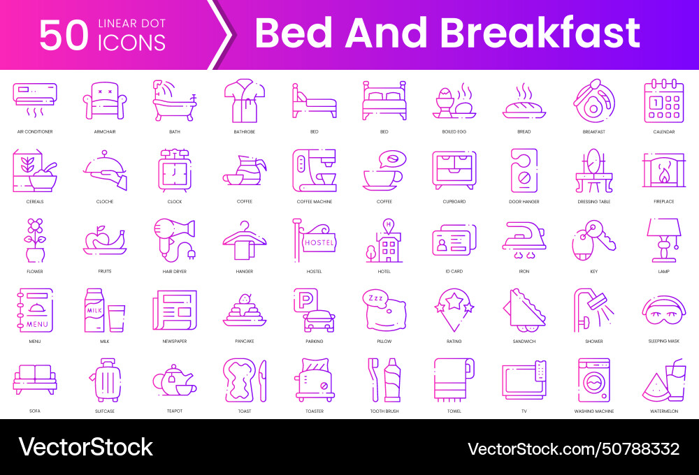 Set of bed and breakfast icons gradient style Vector Image