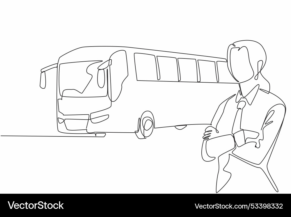 Single one line drawing female driver pose Vector Image