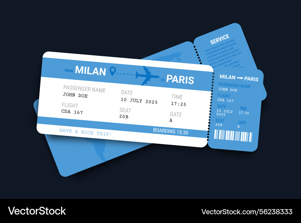 Airline tickets two boarding passes plane ticket Vector Image