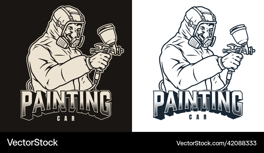Detailing monochrome emblem with car painter Vector Image