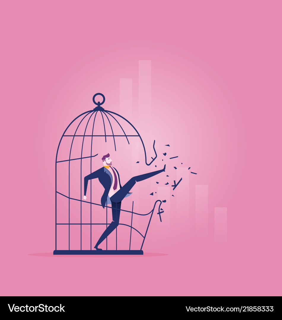 Forbidden and freedom businessman breaking out Vector Image