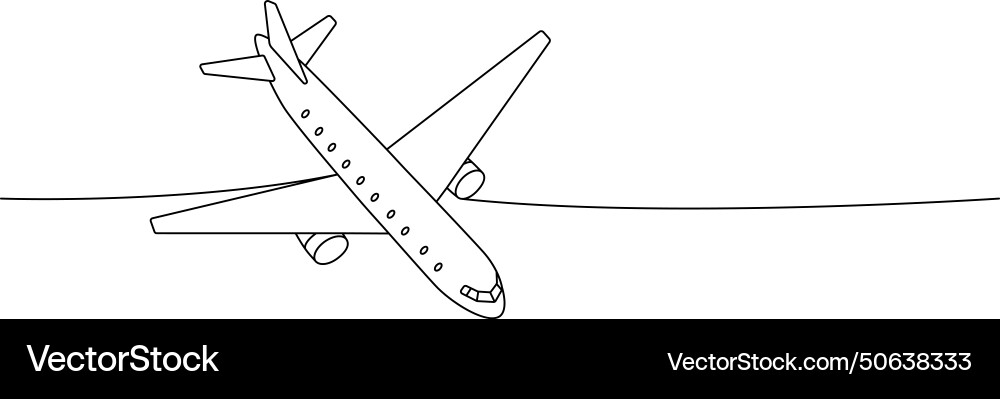 Jet airplane air transport one line continuous Vector Image
