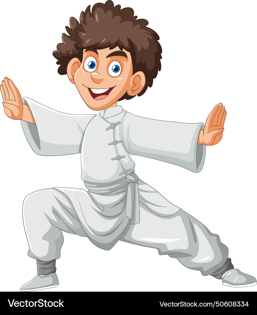 Cartoon boy practicing martial arts stance Vector Image