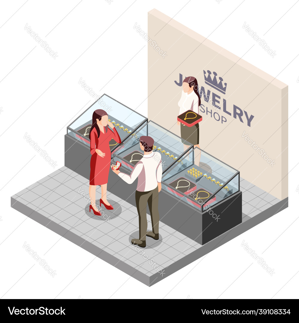 Jewelry shop isometric composition Royalty Free Vector Image